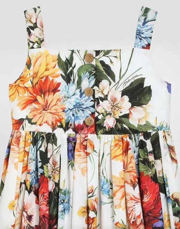 Dolce & Gabbana Sleeveless Floral-print Cotton Poplin Dress
