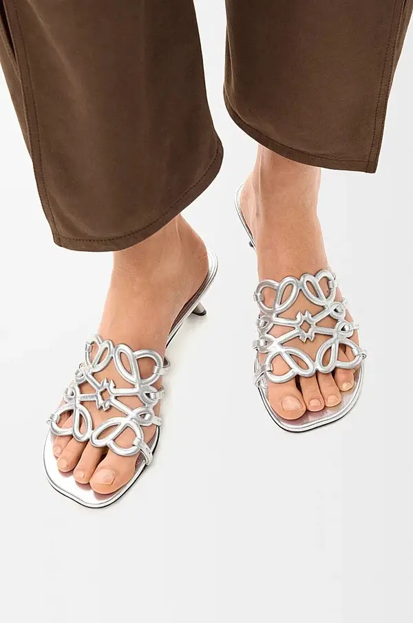 Loewe Anagram Petal Heeled Sandals - Silver