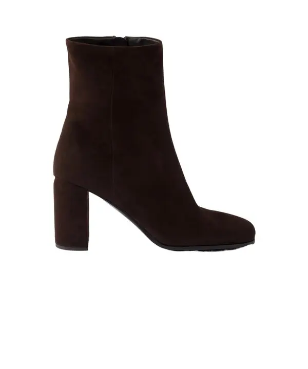 Prada Suede Ankle Boots With Block Heel - Dark Brown