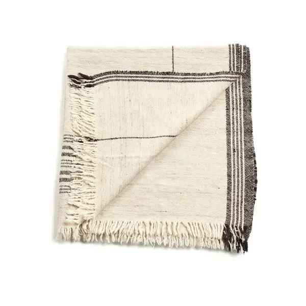 STUDIO VARIOUSLY Seytu Off Striped Gently Textured Handloom Throw - White