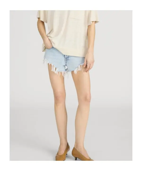 FRAME High Rise Distressed Frayed Denim Shorts - Blue