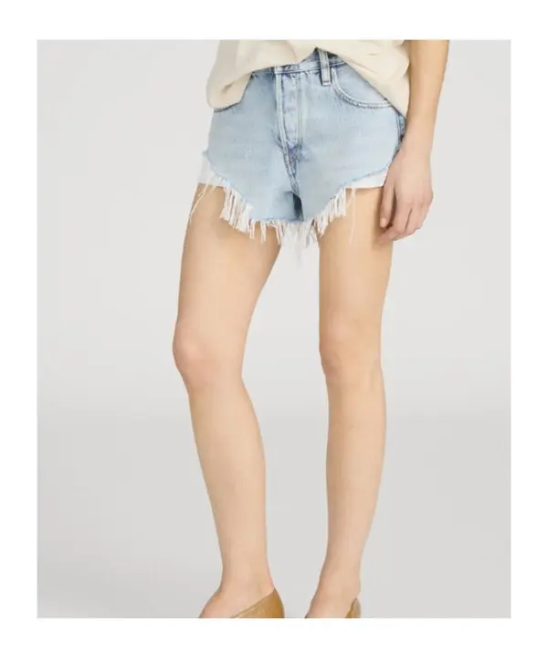 FRAME High Rise Distressed Frayed Denim Shorts - Blue