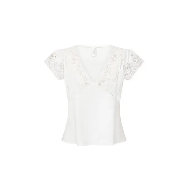 SCARLETT GASQUE Jayne Silk Charmeuse Sweetheart Neckline Top With Lace - White