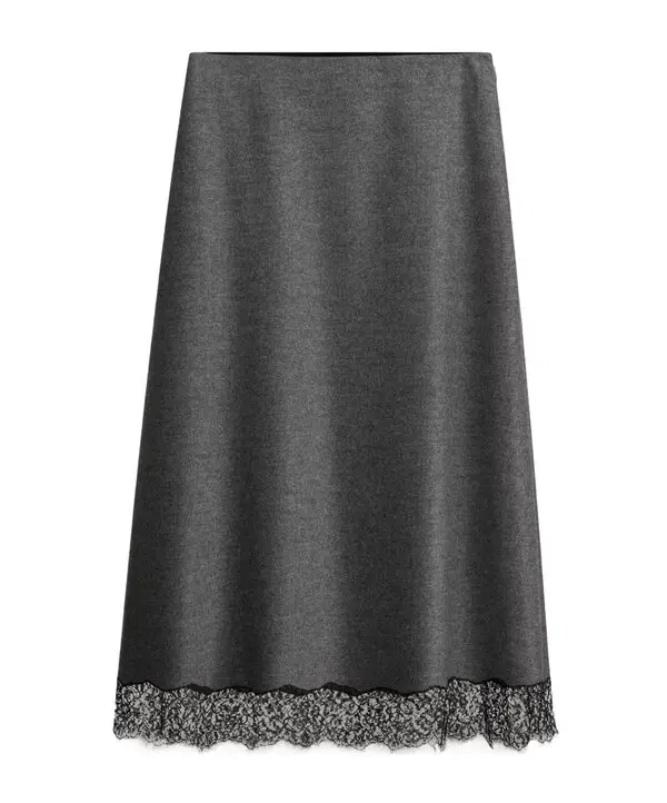 Dior Mid-length Wool-cashmere Flannel Skirt With Lace Hem