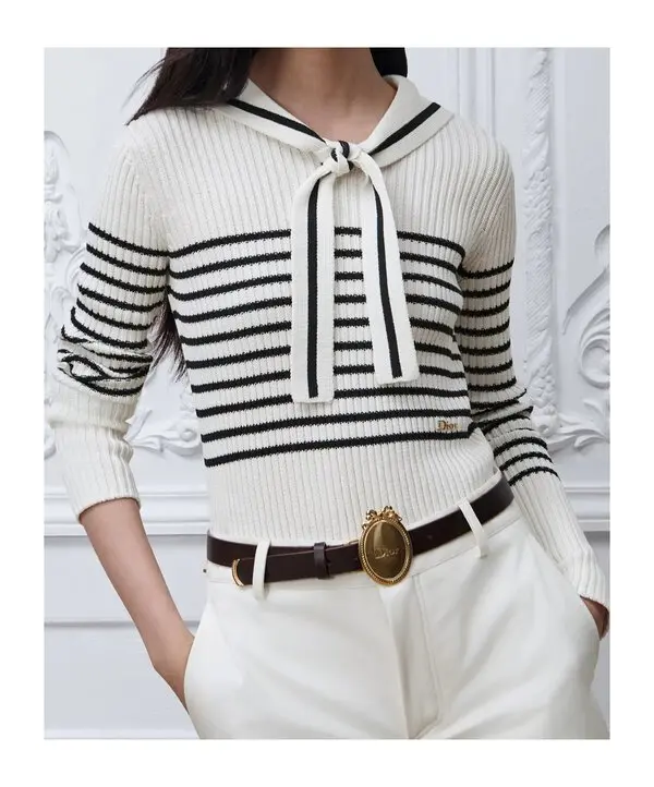 Dior Sailor Collar Striped Knit Sweater