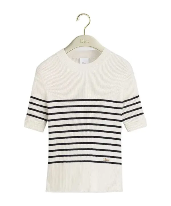 Dior Riviera Short-sleeved Fitted Sweater - Ecru/navy Blue