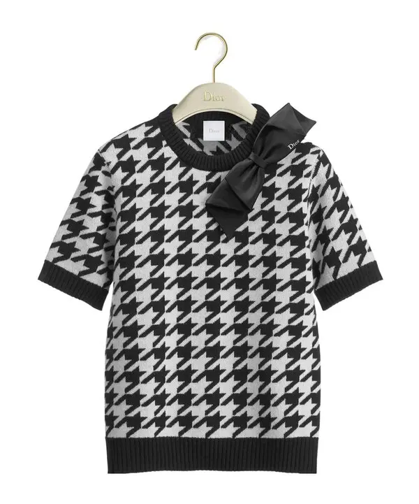 Dior Short-sleeved Houndstooth Sweater With Bow Detail - Black