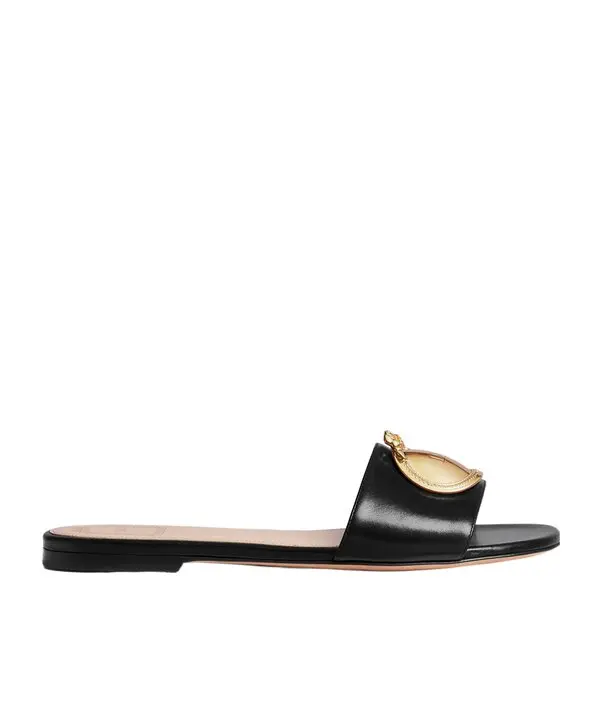 Dior Medaillon Buckle Slide Sandals - Black