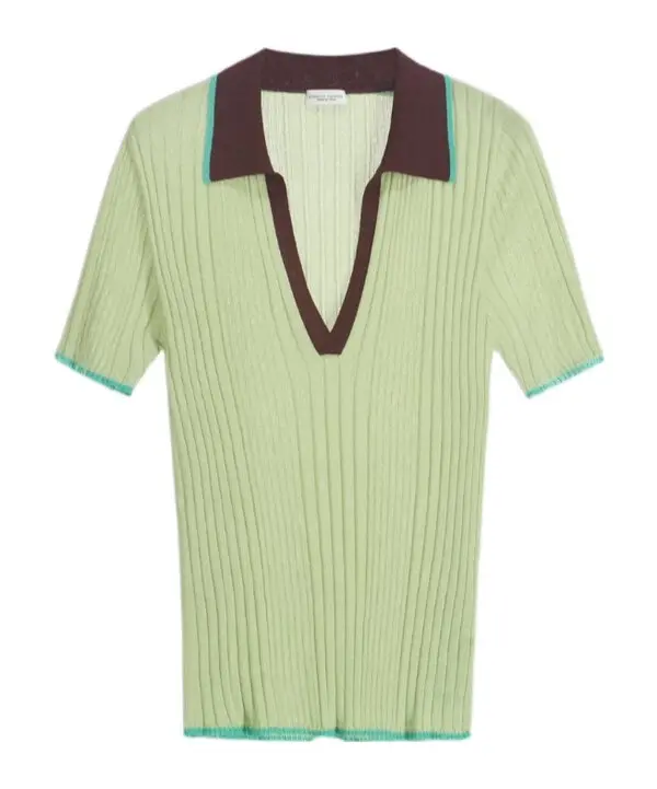 ROBERTO COLLINA Contrast-stitch Ribbed Polo - Green