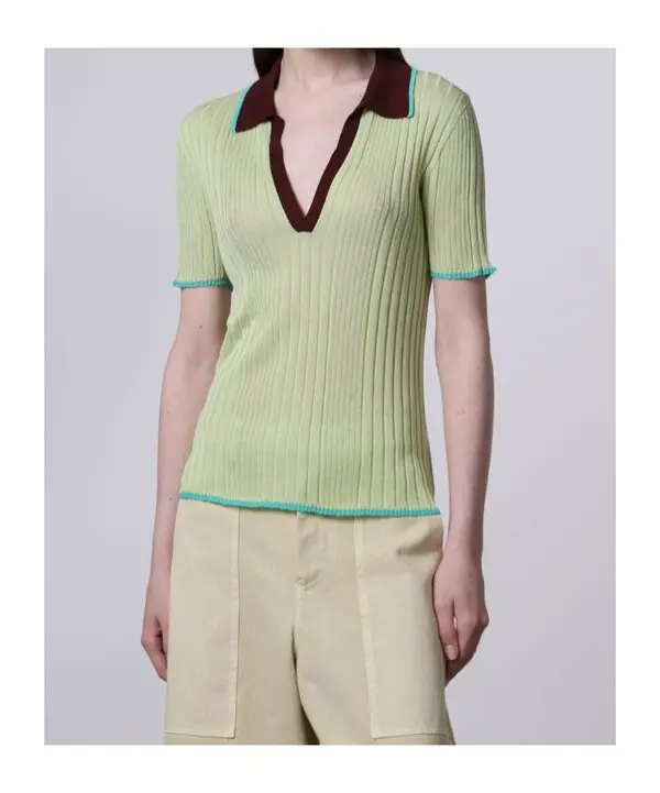 ROBERTO COLLINA Contrast-stitch Ribbed Polo - Green