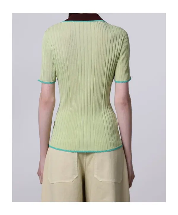 ROBERTO COLLINA Contrast-stitch Ribbed Polo - Green