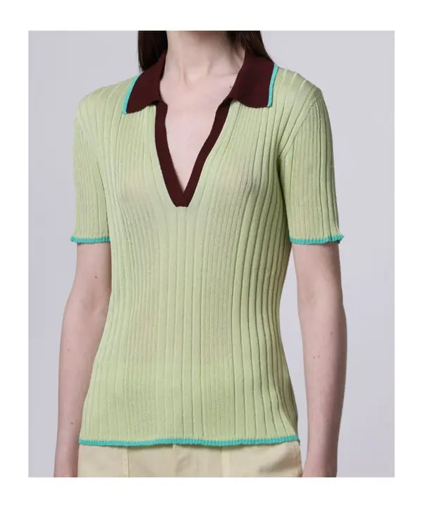 ROBERTO COLLINA Contrast-stitch Ribbed Polo - Green