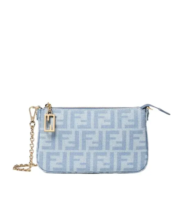 Fendi Baguette Zipped Denim Pouch - Light Blue