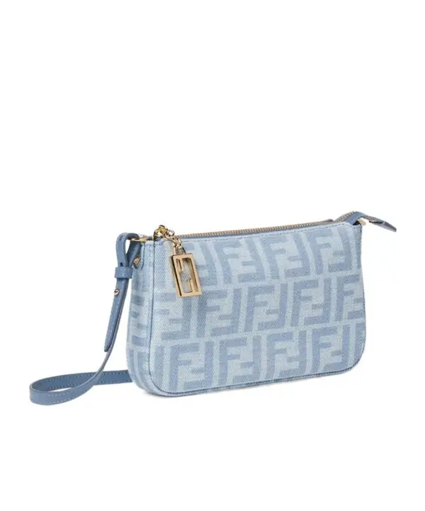 Fendi Baguette Zipped Denim Pouch - Light Blue
