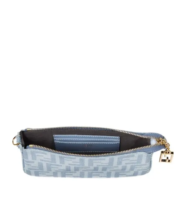 Fendi Baguette Zipped Denim Pouch - Light Blue