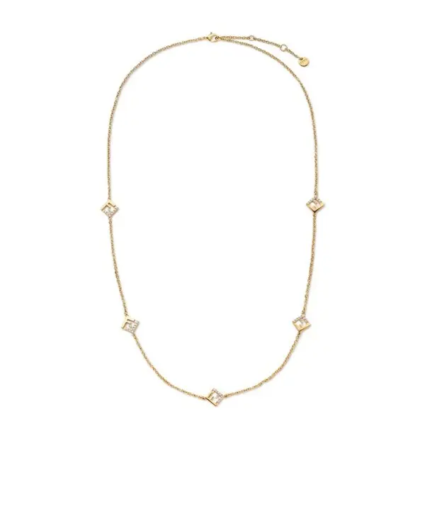 Fendi Ff Crystal Pendant Necklace - Golden