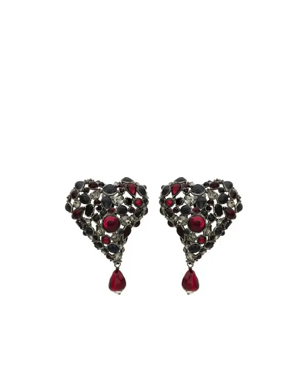 Saint Laurent Embellished Heart Dangle Earrings - Black