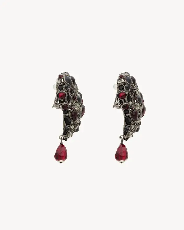 Saint Laurent Embellished Heart Dangle Earrings