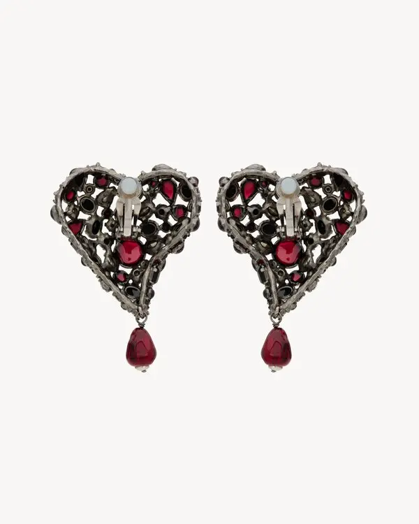 Saint Laurent Embellished Heart Dangle Earrings