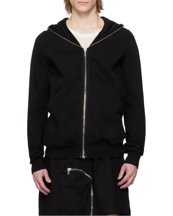 Rick Owens Zip Up Hoodie With Gimp Strap Detail - Black