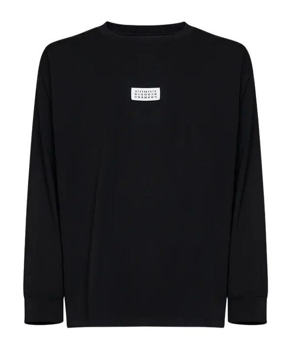 MAISON MARGIELA Long Sleeve Crewneck Sweatshirt With Logo Patch - Black