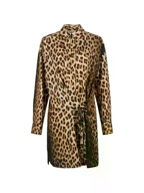 Sportmax Leopard-print Silk Mini Shirt Dress
