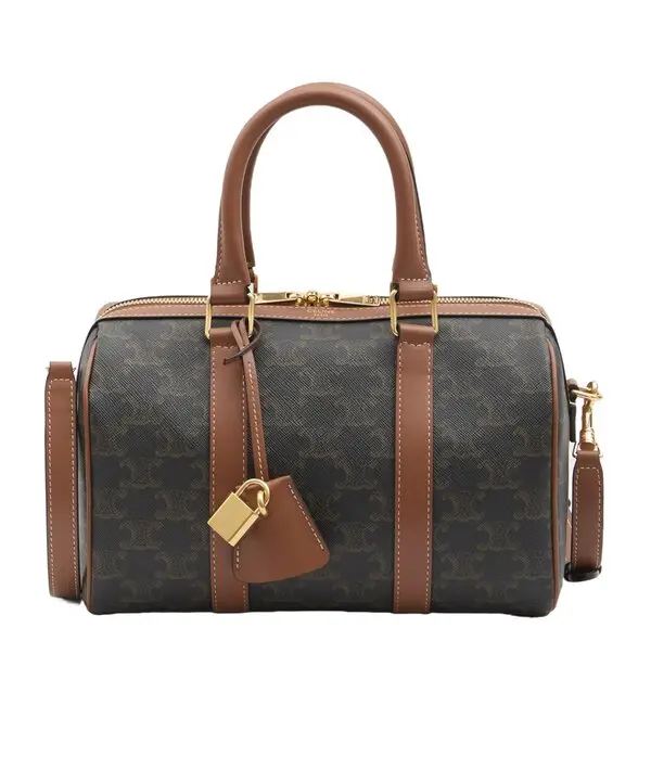 Celine Medium Boston Bag In Triomphe Canvas And Calfskin