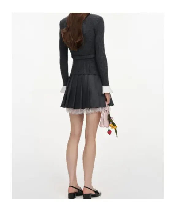 SELF-PORTRAIT Contrast Collar Belted Cardigan - Grey