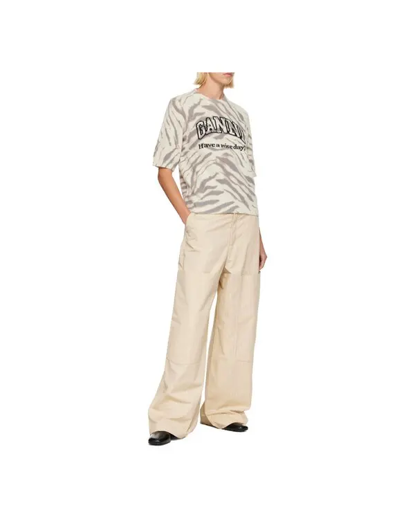 GANNI Graphic Logo Knitted Short Sleeve Top - Egret