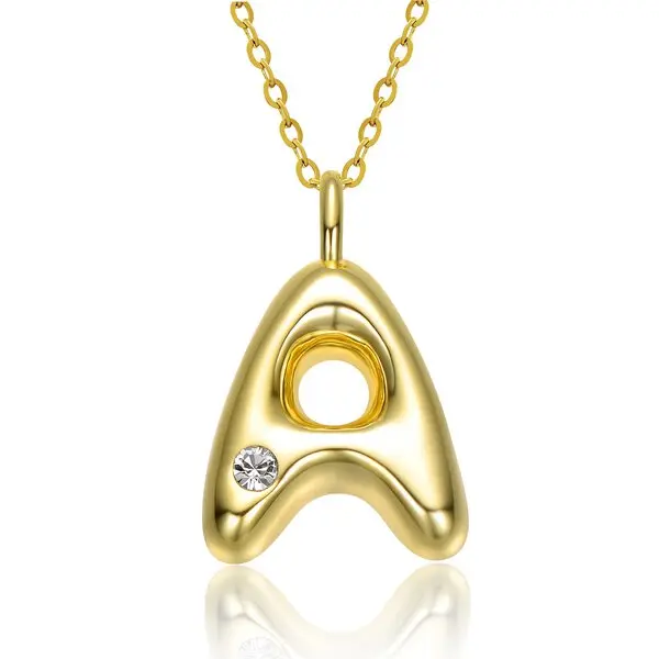 GENEVIVE 14k Plated Cubic Zirconia Initial Pendant Necklace - Gold