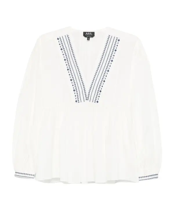 A.p.c. Embroidered V-neck Blouse - White
