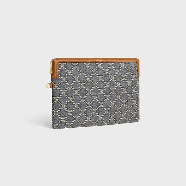 Celine Small Pouch With Strap In Jacquard Triomphe