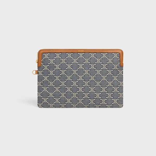 Celine Small Pouch With Strap In Jacquard Triomphe