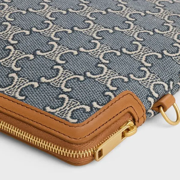 Celine Small Pouch With Strap In Jacquard Triomphe