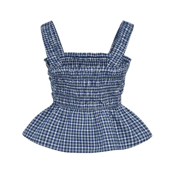 Adidas Plaid Peplum Vest - Blue