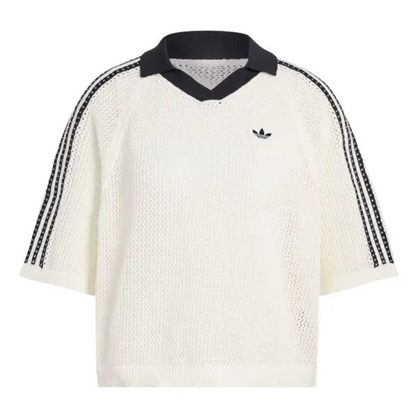 Adidas Short Sleeve Knit Polo Shirt With Classic Collar - White/black