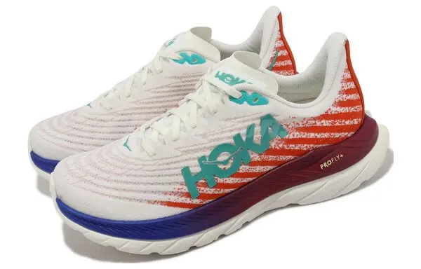 Hoka One One Mach 5 Wide Athletic Sneakers - White/fire Red