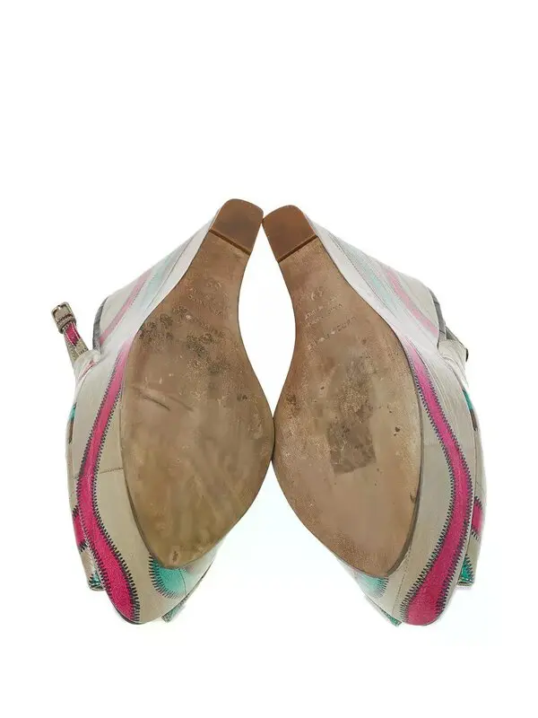 SERGIO ROSSI Beige Multicolour Stitch Platform Wedge Sandals