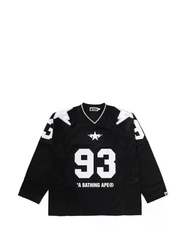 A BATHING APE Logo Print V-neck Long Sleeve T-shirt