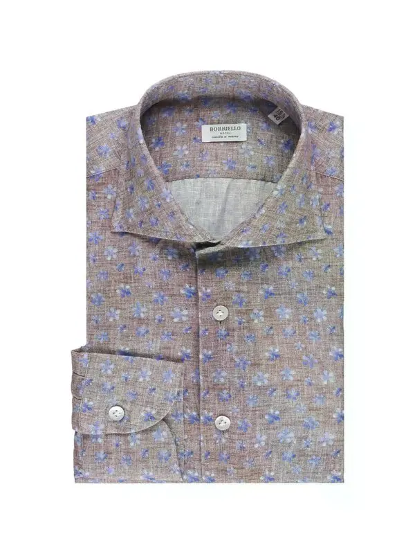 BORRIELLO NAPOLI Floral-print Spread-collar Shirt - Brown