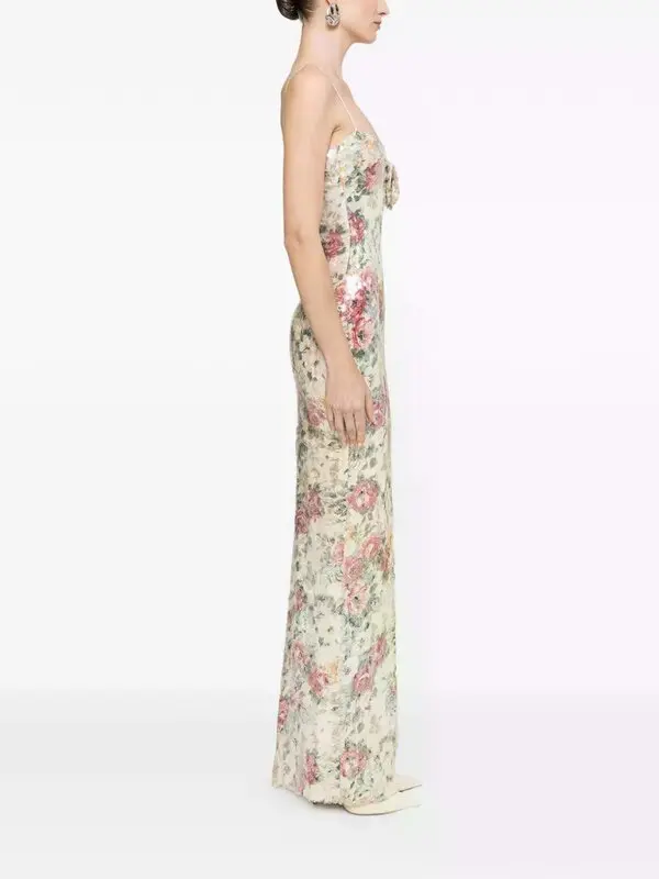 NISSA Floral Appliqué Maxi Dress