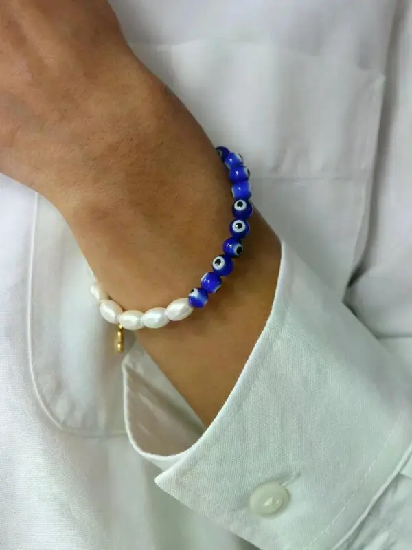 OTTOMAN HANDS Mila Pearl-beaded Bracelet With Evil Eye Motif
