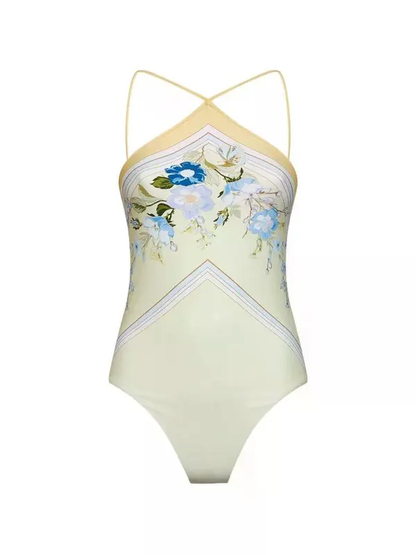 SELF-PORTRAIT Floral-print Halterneck Swimsuit