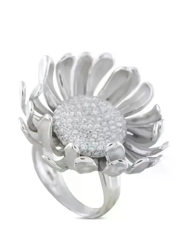 ANNAMARIA 18k White Gold Diamond Flower Ring - Silver