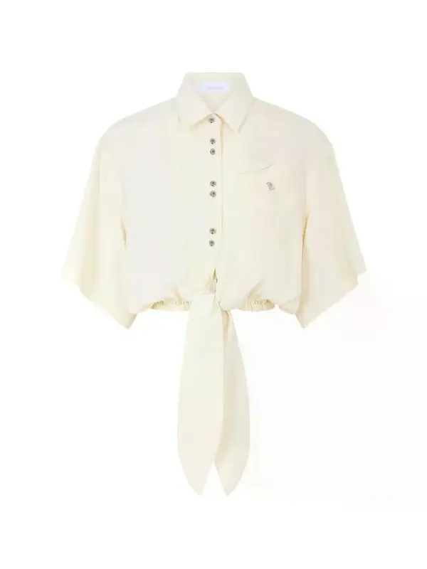 Rabanne Cream Knot Detail Cropped Shirt - White