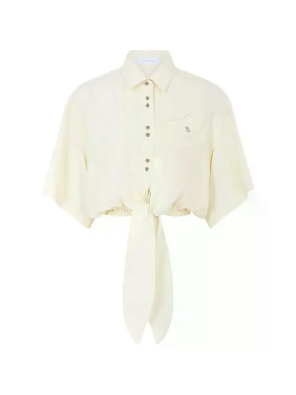 Rabanne Cream Knot Detail Cropped Shirt - White