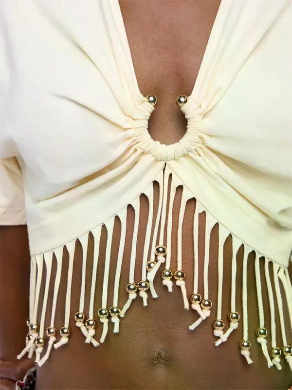 Rabanne Cream Cotton Crop Top - White