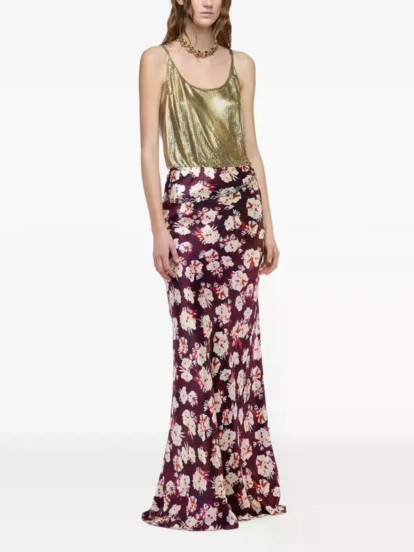 Rabanne Floral Silk Maxi Skirt - Pink