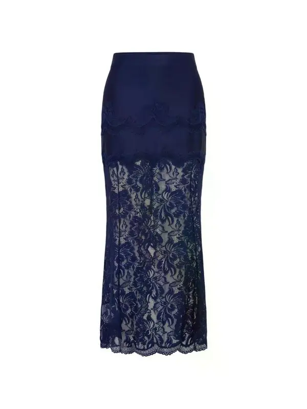 Rabanne Lace-panelled Jersey Midi Skirt - Blue