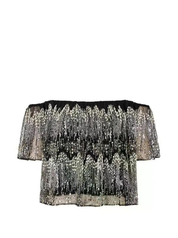 Rabanne Embroidered Boat Neck Blouse - Black